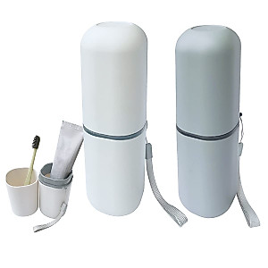 2PCS Travel Toothbrush Cup Case Portable Toothbrush Travel Holder Travel Toothbrush Containers Toothpaste Storage for Travel School Bussiness Trip Bathroom, Blue White