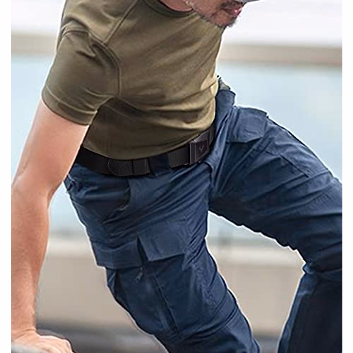 BULLIANT Tactical Belt for Men, Men Stretch Nylon Web Gift Belt 1.5"-Hiking Rigger Military Work-Quick Release(Black,34"-38" Waist Adjustable)