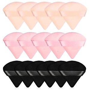 LRICXFANG 15 Pcs Triangle Powder Puff, Puffs for Face Makeup Pure Cotton Puff Soft Velour Loose Mineral Body Cosmetic Foundation - Wet & Dry Beauty Tools