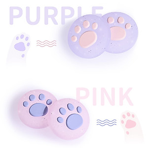 DLseego Cute Crystal Cat Claw Design Thumb Grip Caps Design for Switch & Switch Lite & Switch OLED, Joystick Cap Soft Silicone Cover – Crystal Pink&Purple