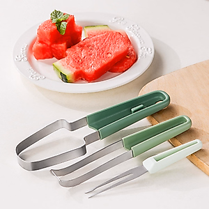 Choxila 3-in-1 Watermelon Fork Slicer Cutter, Stainless Steel Watermelon Popsicle Cutter, Watermelon Cutter Slicer Tool, Fruit Cutter for Home, Picnic, and Camping
