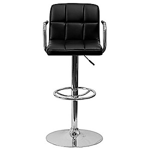 KLS14 Modern Barstools Hydraulic Adjustable Height 360-Degree Swivel Seat Sturdy Steel Frame Padded Cushion Seat Dining Chair Bar Pub Stool Home Office Furniture - Set of 2 Black #1978
