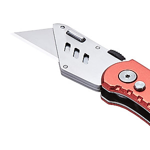 Amazon Basics Folding Utility Knife, Lightweight Aluminum Body, Red