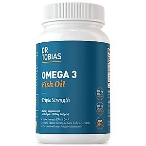 Dr. Tobias Omega 3 Fish Oil, 2000mg Triple Strength Omega 3 Supplement with 800mg EPA 600mg DHA Per Serving, Fish Oil Omega 3 Supplements for Heart, Brain & Immune Support, 60 Softgels, 30 Servings
