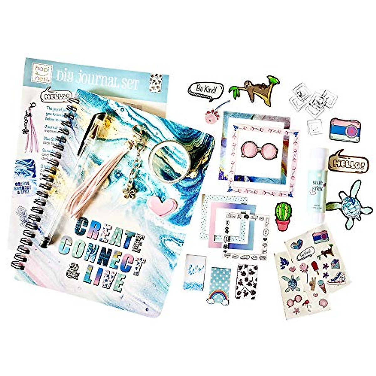 Hapinest DIY Journal Kit for girls - 63pcs Ideal for Teen and Tween girls Ages 8 9 10 11 12 13 14+ Birthday Gift for girls, Scrapbook and Diary Supplies Set