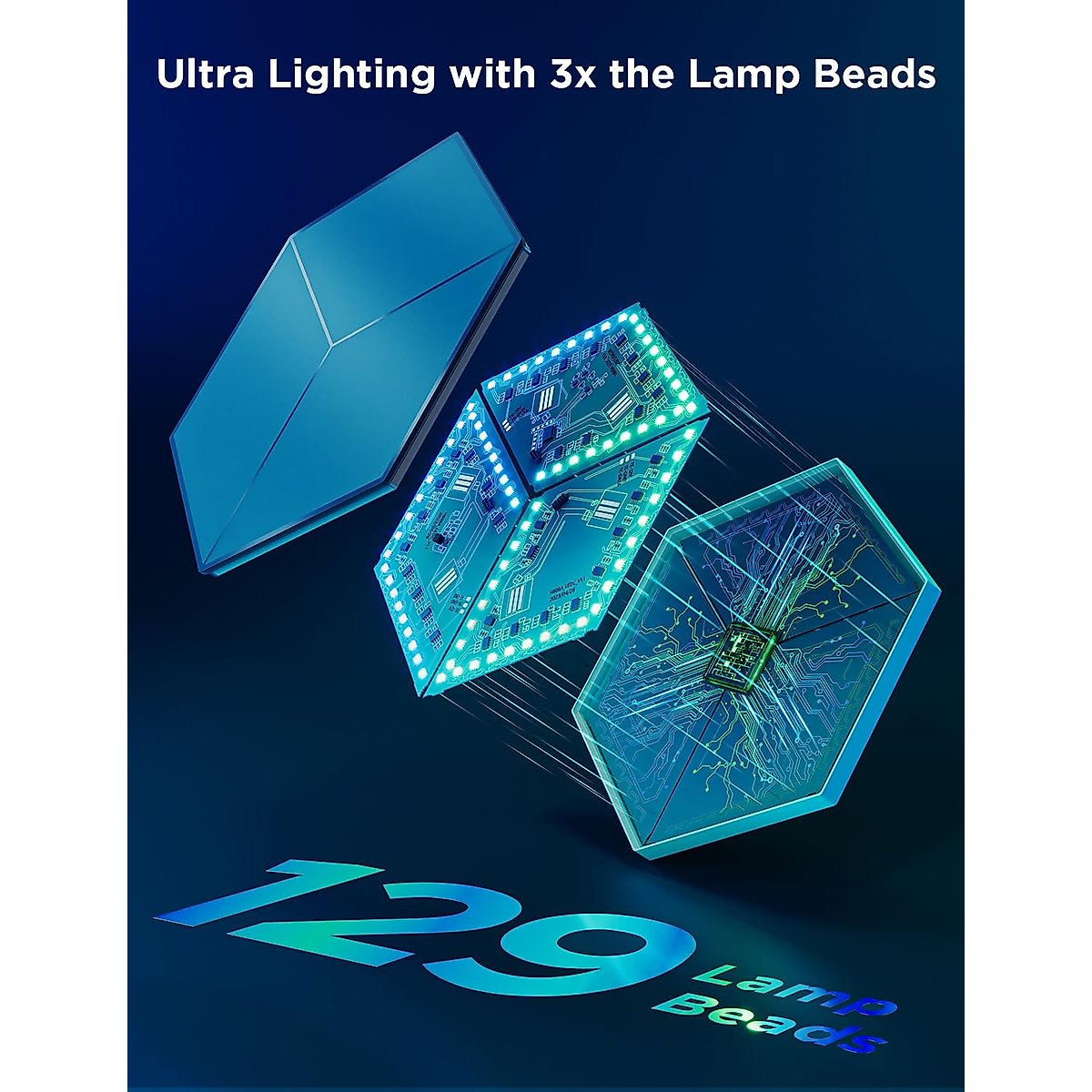 Govee Glide Hexagon Light Panels Ultra, 3D Wall Lights with DIY Program, RGBIC LED Gaming Lights for Wall, LED Lights for Gaming Setup with 129 Lamp Beads, Works with Alexa, 10 Pack, Meteor Gray