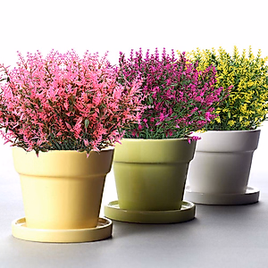 KLEMOO Artificial Lavender Flowers Plants 8 Pieces, Lifelike UV Resistant Fake Shrubs Greenery Bushes Bouquet to Brighten up Your Home Kitchen Garden Indoor Outdoor Decor(Pink)