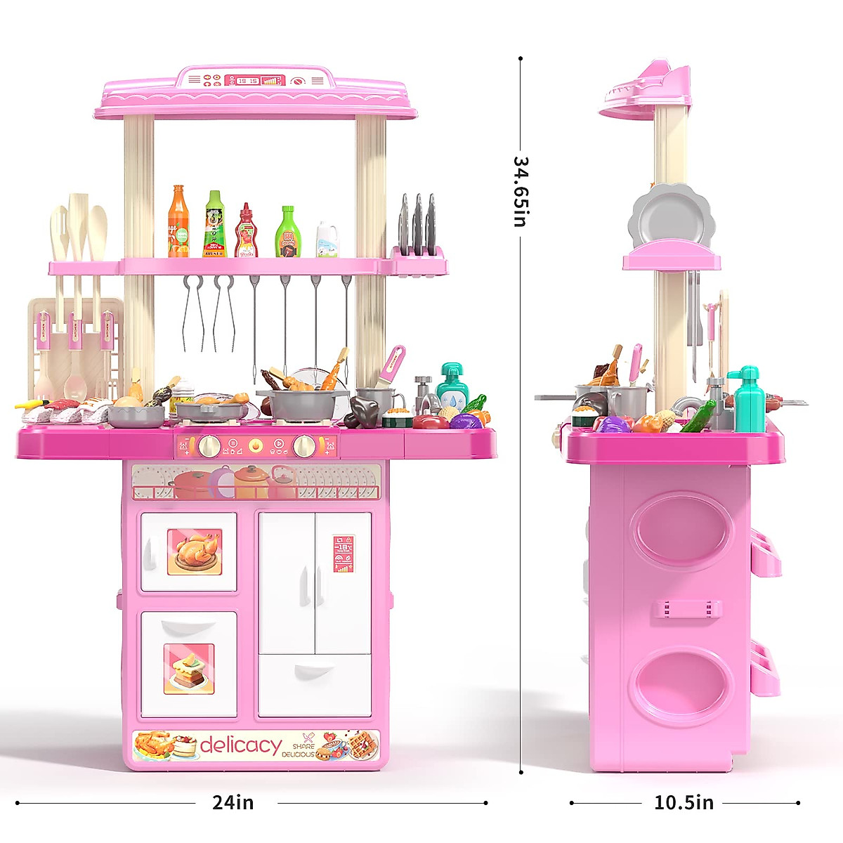 TEMI 2-in-1 Kitchen & Grill Playset for Kids - With 60-Piece Accessories, Sounds & Lights | Pretend Play Kitchen Set for 3+ Year Old Girls & Boys