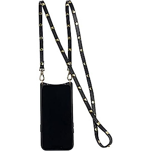 Bandolier Sarah Crossbody Phone Case and Wallet - Black Leather with Gold Detail - Compatible with iPhone 14 Pro Max