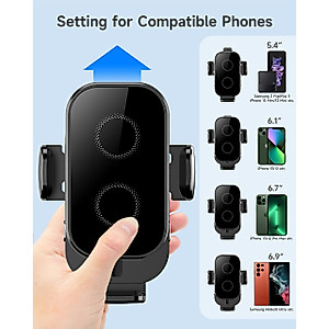 【Dual Coils & 2 Vent Mounts】 Wireless Car Charger, Casunit 15W Dual Coil Fast Charging Auto-Clamping Car Mount for iPhone 14 13 12 Pro Max Mini/Samsung Galaxy Z Flip 4 3 5G S21/LG/Pixel 6 Pro (Black)