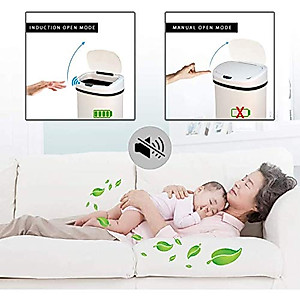 13 Gallon Trash Can Kitchen Garbage Can Waste Bin with Lid Automatic Garbage Bins Touchless Stainless Steel Sensor Trash Can for Home Office Bedroom Living Room, White