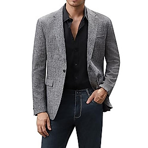 J.VER Men's Casual Sport Coat Classic Fit One Button Blazer Jacket with 5 Real Pockets Light Grey