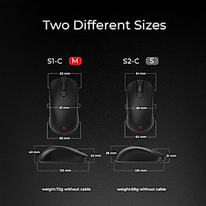 BenQ Zowie S1-C Symmetrical Gaming Mouse | Professional Esports Performance | Driverless | Paracord Cable | Revisioned C-Features | Matte Black | Medium Size