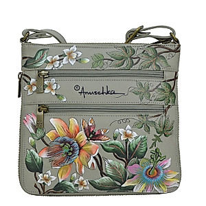 Anuschka Women’s Genuine Leather Expandable Travel Crossbody - Hand Painted Exterior - Floral Passion