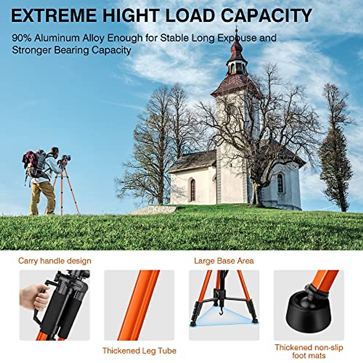 Victiv 72 inch Camera Tripod, Tall Tripod for Camera Cell Phone, Heavy Duty Camera Tripod Stand, Professional Aluminum Monopod, Compatible with DSLR Cameras, Binocular, Spotting Scopes - Orange