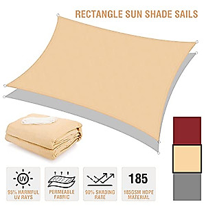 Duerer Sun Shade Sails Canopy 10' x 13' Rectangle, 95% UV Blockage, 185GSM Sail Shade Keep Cool for Patio, Garden, Pergola, Backyard, Outdoor Facility & Activities -Sand