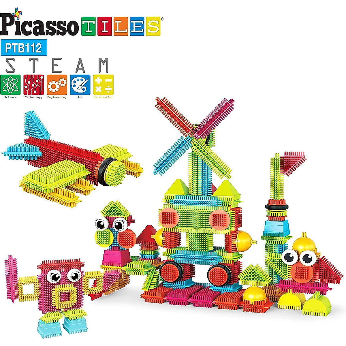 PicassoTiles Hedgehog Interlock Building Blocks Tiles 120pcs+112pcs, Construction Toy Set Learning Playset STEM Toy Set Stacking Educational Kit Child Brain Development Preschool Kindergarten Toy
