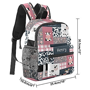 Grandkli Cow Print Plaid Personalized Kids Toddler Backpack for Boys Girls ,Custom Mini School Backpack Bags Kindergarten, 10 Inch(L) x 4 Inch(W) x 12 Inch(H)