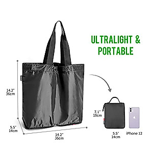 pack all 16L Lightweight Packable Tote Bag, Water Resistant Foldable Grocery Bag, Reusable Shopping Bag (Black)