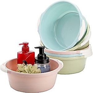 Dicunoy 6 Pack Plastic Wash Basin, Round Dish Tub, Stackable Wash Pan with Handle, 4 Quart Vegetable Fruit Dishpan for Small RV Sink, Kitchen, Outdoors, Bathroom, Laundry