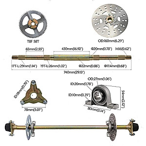 CHUNILLE Complete Rear Axle Kit W/Master Cylinder & Caliper Brake Assembly For Go Kart 50cc ATV Rear (Style 4)