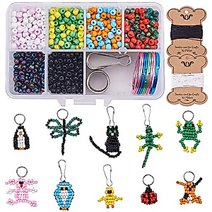 SUNNYCLUE 1 Box 1000+pcs DIY 10 Sets 4mm Seed Beads Kit Arts and Crafts for Include Keychain, Keyring & Lanyard Clips, Instruction Pony Beads Kit Christmas Gift Jewelry Making Paper Box Plastic Case