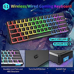 NACODEX Mini 60% Mechanical Gaming Keyboard - PBT Pudding Keycap Bluetooth 5.0 Rainbow Keyboard - 1000mAh Ultra-Compact Keyboard for Win/Mac/PC Gamer (Red Switch White)