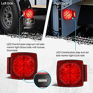 Partsam 12V Submersible Square Led Trailer Light,Red White LED Stop Turn Tail License Brake Running Light Lamp for Trailers Under 80" Boat Trailer Truck Marine Camper RV Snowmobile,IP68,DOT Compliant