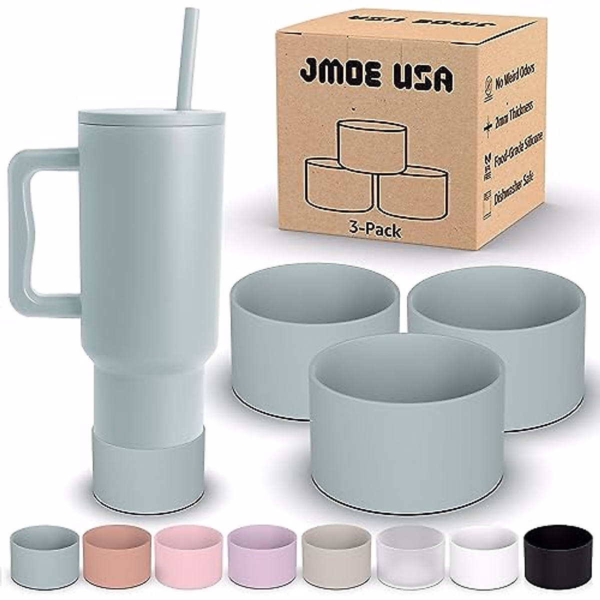 Jmoe USA 3-Pack Boot Sleeve Covers for Simple Modern 40oz & 30oz Trek Tumbler With Handle | Travel Mug | Protects Against Dents & Scratches | Fits Summit Bottles | Soft Silicone (Sea Glass Sage)