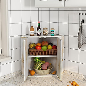 Trironsun Corner Bread Box for Kitchen Counter Double Layer Bamboo Bread Storage Container Large Capacity Bread Storage Bin Farmhouse Breadbox Organizer (Antique White)