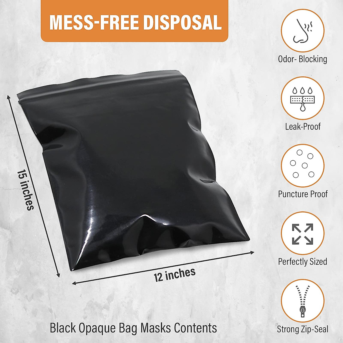 Trail Essentials Adult Diaper Disposal Bags - Large, Black Opaque, Zip-Seal Disposal Bags for Adult Diapers, Incontinence Underwear, Undergarments with Travel Pouch (Black)