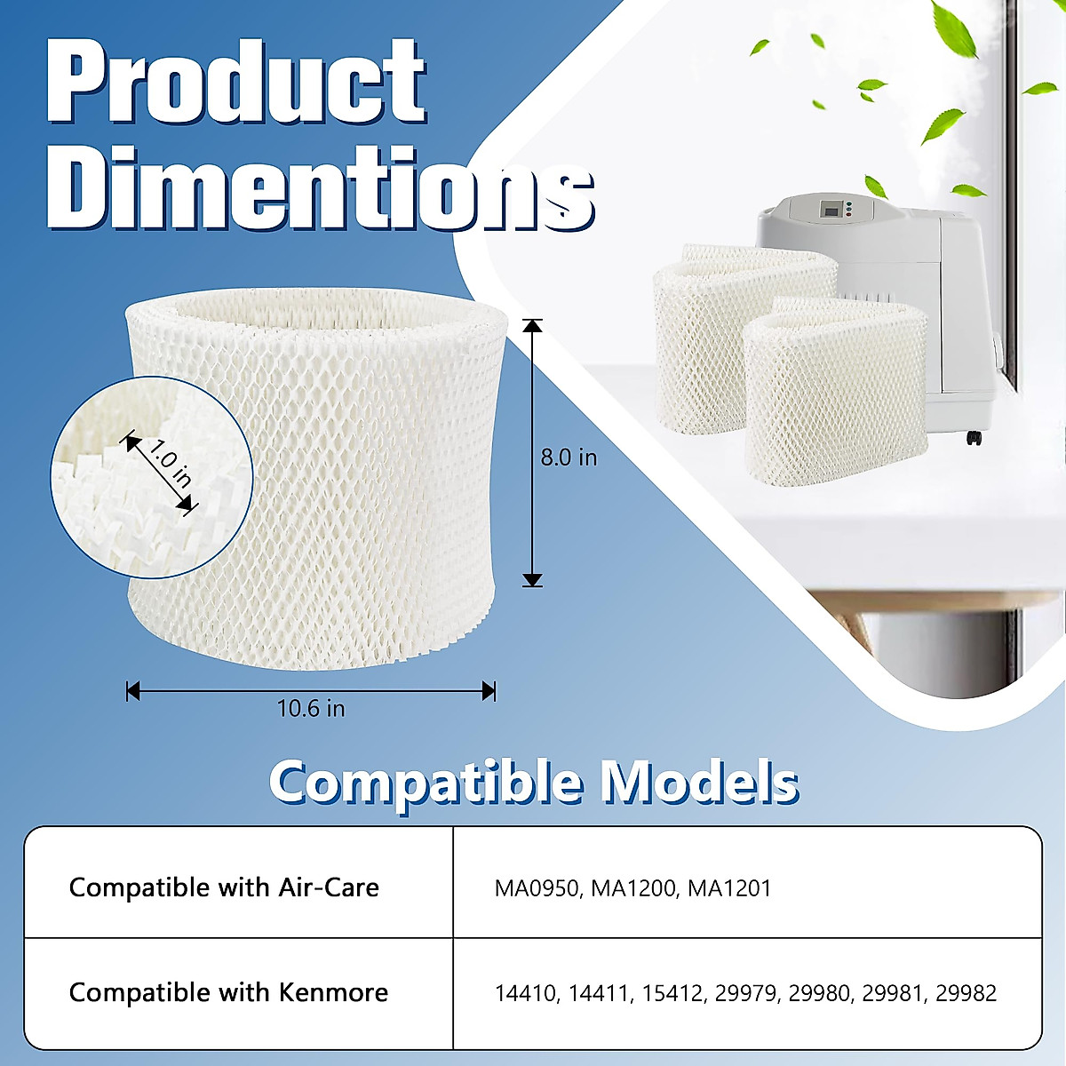 Funmit MAF1 Super Humidifier Wick Filter (4 Pack) Replacement for Air-Care MA1200, MA1201, MA0950 and Kenmore 14906, 14410, 14411, 15412, 29979, 29980, 29981, 29982 Humidifiers