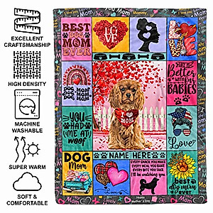 PREZZY Personalized Gifts for Best Dog Mom Ever Throw Blanket Cute Cavalier King Charles Spaniel Happy for Mom Mama Grandma Birthday Gifts Idea for Couch Sofa Bed Soft Throw Blanket