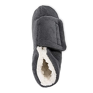 MUK LUKS Men's Adjustable Shearling Bootie Slipper, Steel Grey, Large