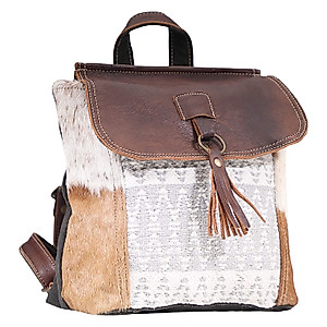 Myra Bag Hanging Buckle Upcycled Canvas & Cowhide Leather Backpack S-1609