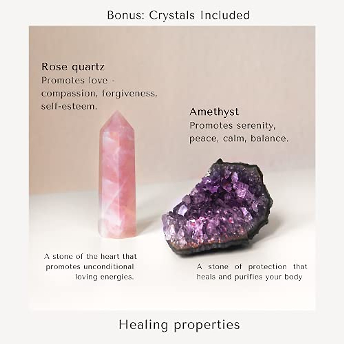 HOMENOOK Crescent Moon Shelf Set with Amethyst and Rose Quartz Crystals & Stars - Black Moon Shelf Wall Decor or Tabletop - Display for Crystals and Accessories - Made with Paulownia Wood