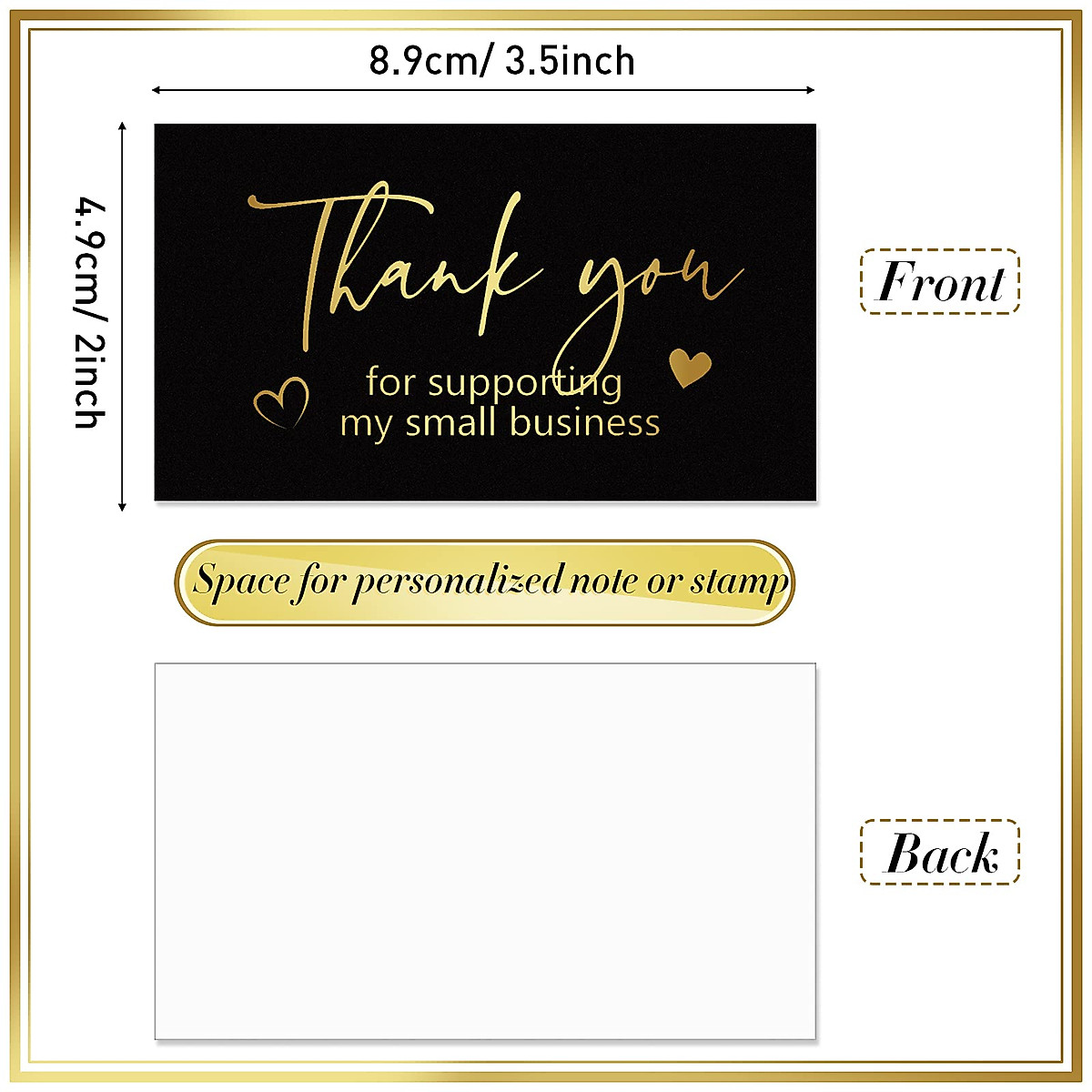 180 Black Gold Thank You for Supporting My Small Business Cards, Small Thank You for Your Order Cards, Thanks Greeting Cards for Retail Store, Handmade Goods, Shop Package Inserts, 2 x 3.5 Inch