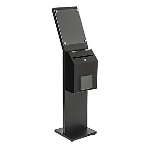 Displays2go Locking Donation Station, Ballot Box with 8.5 x 11-Inch Sign Holder Kiosk (Black) (SSB811BKBK)