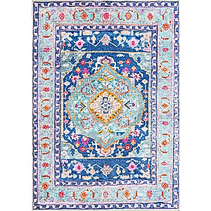 Unique Loom Revival Collection Traditional Medallion Border Blue/Teal Area Rug (7' 6 x 10' 6)
