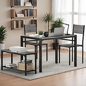 Furmax Dining Table Set for 4, Modern Kitchen Table Bench and Chairs Rectangular Dining Room Table Set with Storage Bench for Small Space, Apartment, Restaurant (Grey)