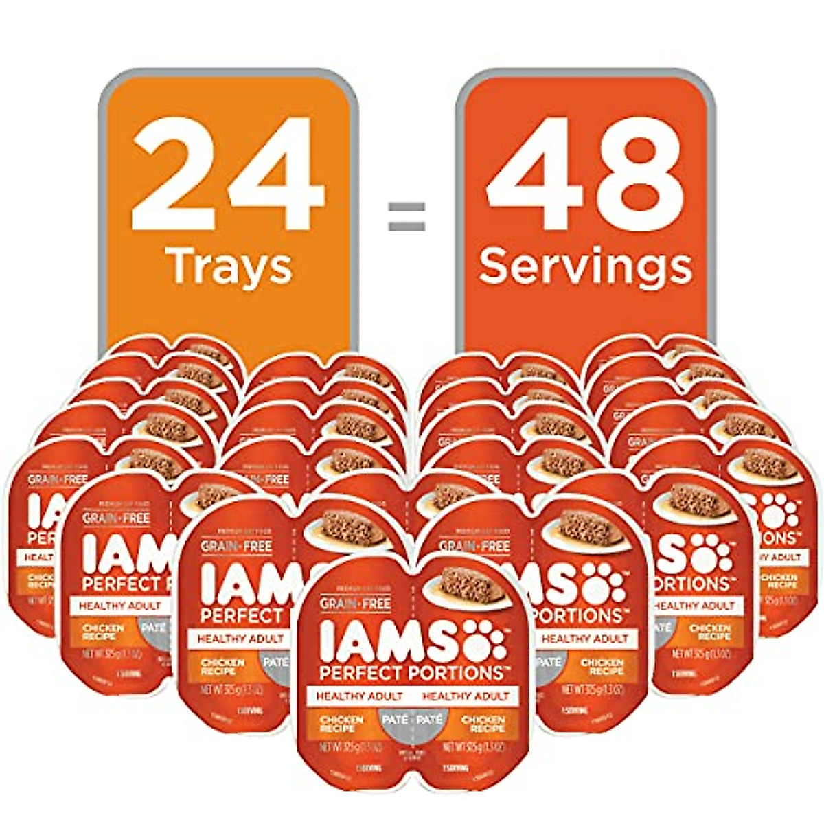 IAMS PERFECT PORTIONS Healthy Adult Grain Free* Wet Cat Food Paté, Chicken Recipe, (Pack of24) 2.6 oz. Easy Peel Twin-Pack Trays
