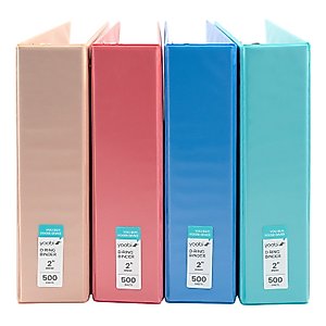 Yoobi 2 Inch Binder Set – 3-Ring Binders with 2 Pockets – Perfect for School or Office – Holds up to 500 Sheets – 4 Pack – Solid Multicolor Variety