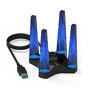 USB WiFi Adapter for Desktop PC, AC1900 WiFi Adapter Dual Band Wireless Network Adapter with 2.4GHz/5GHz High Gain Antennas, MU-MIMO, Supports Windows 11/10/8.1/8/7, XP, Mac OS 10.7-10.15