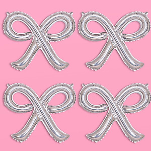 xo, Fetti Bow Balloon Holographic Foil - 4 pk, 22" | Bachelorette Party Decorations, Bow Theme Birthday Party, Bridal Engagement Decor, Coquette Cute Supplies, Girl Baby Shower, Tea Bday Ribbon Decor