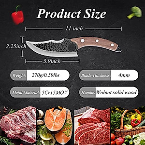 Hand Forged Chef Knife,6 Inch Viking Knife Butcher Boning Knife With Leather Sheath,Handmade Japanese Steel Kitchen Chef Knife,Meat Vegetable Cutting Knife ,Caveman Knife for Camping&Outdoor