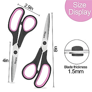 Black-Pink Scissors Set, Rkqoa 8" Scissors All Purpose 6 Pack - Comfort-Grip Sharp Scissors for Office School Sewing Craft Supplies, Classroom Must have, Teacher/Class Scissor, Right/Left Handles