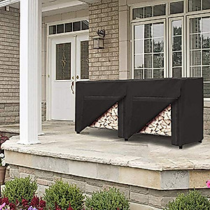 SunPatio Outdoor Firewood Rack Cover 8 Feet, Heavy Duty Waterproof Log Rack Cover, FadeStop Wood Rack Cover with Fastening Straps, All Weather Protection, 98" L x 24" W x 42''H, Black