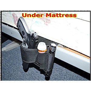 GVN Explorer Adjustable Size Mattress Bed Handgun Holster for Under Vehicle Seat, Office Seat Concealed Handgun Holster with Tactical Flashlight