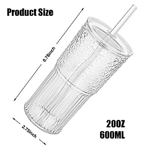 20oz Glass Cups With Lids and Glass Straws, 2 Pack High Borosilicate Iced Coffee Glass Tumbler, Wide Mouth Smoothies, Bubble Tea, Juice, Milk, Cocktails Jars, Travel Mugs