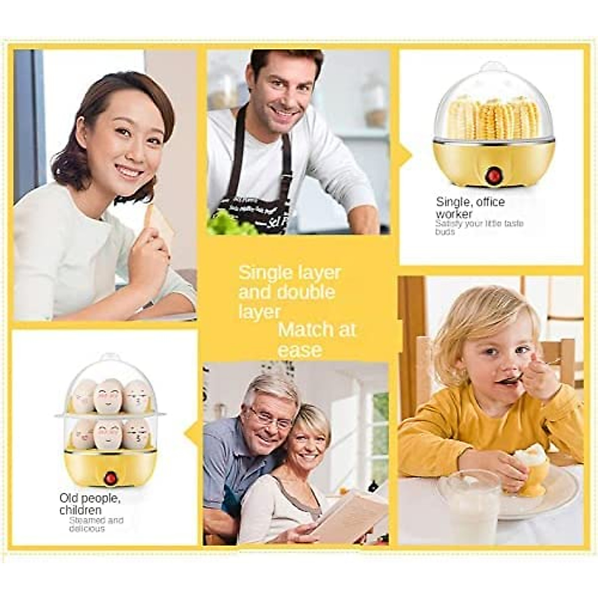 YANPHCE Double structured egg steamer Electric Egg Boiler Cooker Hard Boiled Egg Cooker (Yellow)